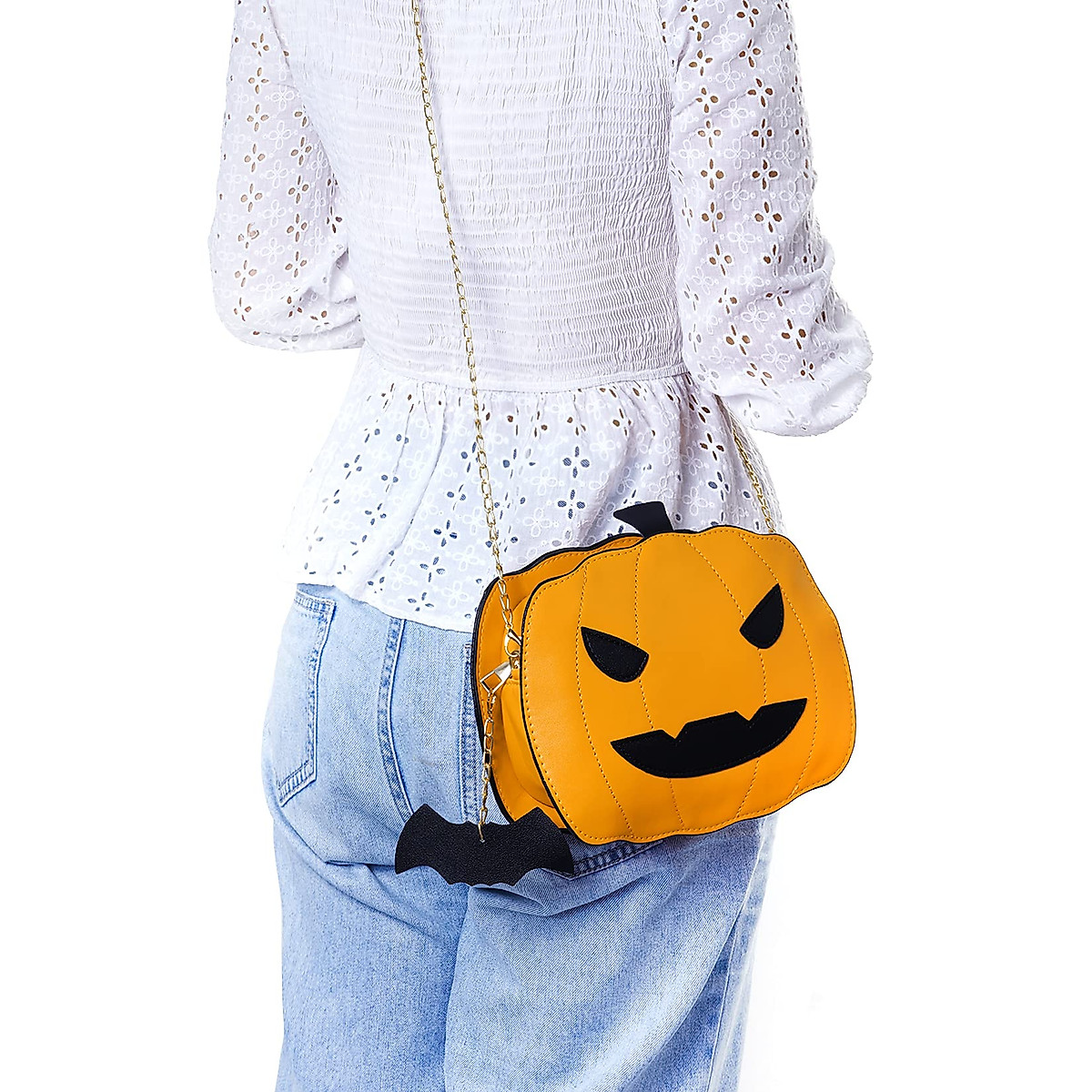 Miayon Halloween Pumpkin Purse Pumpkin Shoulder Bag Crossbody Bag Bat Ornament Pumpkin PU Bag for Women Girl(Orange)