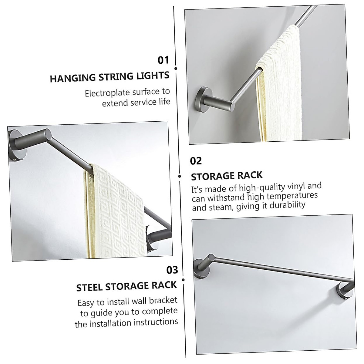 Generic 1pc Single-Rod Towel Rack Towel Rod Bath Towel Bar Kitchen Towel Holder Punch Free Storage Holder Metal Storage Shelf Hanging Storage Rack Bathroom Dish Rack Copper Steel, 50X7CM, Grey