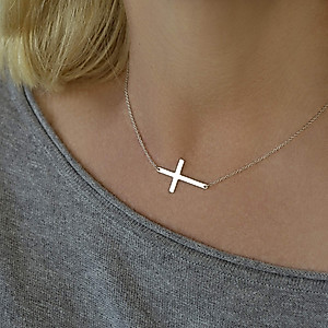 LEMONDROP 925 Sterling Silver Sideways Cross Necklace 18" + 2"