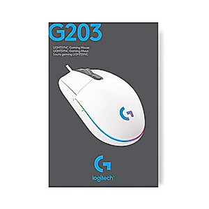 Logitech G203 Lightsync Gaming Mouse with Customizable RGB Lighting, 6 Programmable Buttons, Gaming Grade Sensor, 8 k dpi Tracking, Light Weight (White)