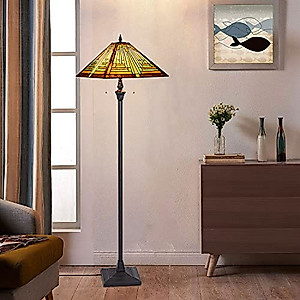 COTOSS Tiffany Floor Lamp,Mission Style 16" Wide Stained Glass Floor Light for Reading,Antique 2 Lights Standing Tall Lamp for Living Room Bedroom