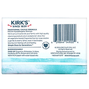 Kirk's Original Coco Castile Bar Soap Fragrance Free 4 Ounces (8 Pack)