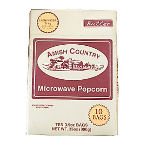 Amish Country Popcorn | Old Fashioned Microwave Popcorn | 10 Bags Ladyfinger Butter | Non-GMO, Gluten Free, Microwaveable and Kosher (10 Bags)