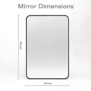 SNUGACE Black Metal Framed Mirror Rectangle Wall Mount Bathroom Vanity Mirror, 24” X 36”