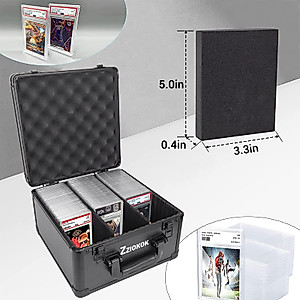 Graded Card Storage Box 120 BGS SGC PSA Sports Card Slab Case Waterproof Display Trading Card Case Aluminum Graded Card Display Case with Removable EVA insert boards and Padlock holes(3 Slots No Card)
