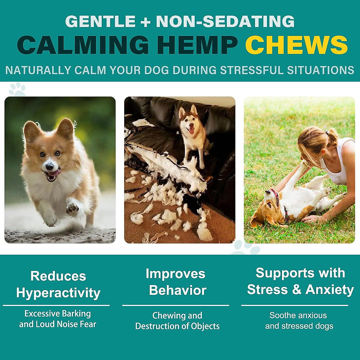 ALIVO Calming Chews for Dogs, Calming Dog Treats with Hemp Oil for Dogs Anxiety & Stress Relief for Dogs Calming Treats - Pet Supplies Soft Chews for Stress, Barking, Aggression - 30PC, Duck Flavor