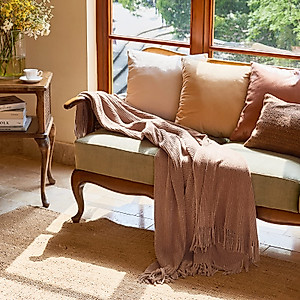 lifein Fall Pink Throw Blanket for Couch-Soft Boho Bed Throw Blankets,Cozy Chenille Knitted Throw,Small Farmhouse Lightweight Blanket&Throw for Autumn,Woman,Girl,Chair,Sofa,Home Decor(Pink,50 * 60")