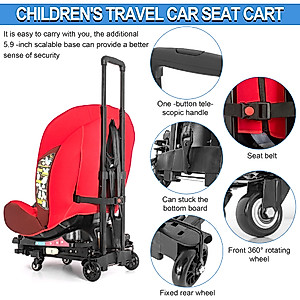 AKOZLIN Portable Travel Cart with Belt Adjustable Handle Compact Trolley Dolly Car Seat Cart(Only fit for car Seats with ISOFIX Interface)
