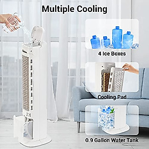 Uthfy Swamp Cooler, Evaporative Air Cooler With 4 Ice Packs and Remote, 80° Oscillation 3 Speeds 3 Modes, 41" Tower Fans that Blow Cold Air, Bladeless Fan for Bedroom Home Office