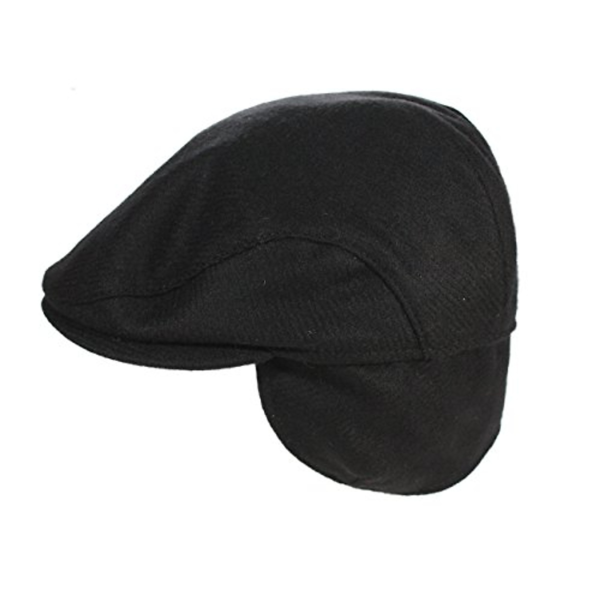 Biddy Murphy Men's Irish Newsboy 100% Wool Flat Cap, Warm Tuck-Away Ear Flaps, Black, Large
