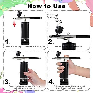 Airbrush-Kit Rechargeable Cordless Airbrush Compressor - Auto Handheld Airbrush Gun, Airbrush Set Portable Wireless Air Brush for Barber, Nail Art, Cake Decor, Makeup, Model Painting (Black)