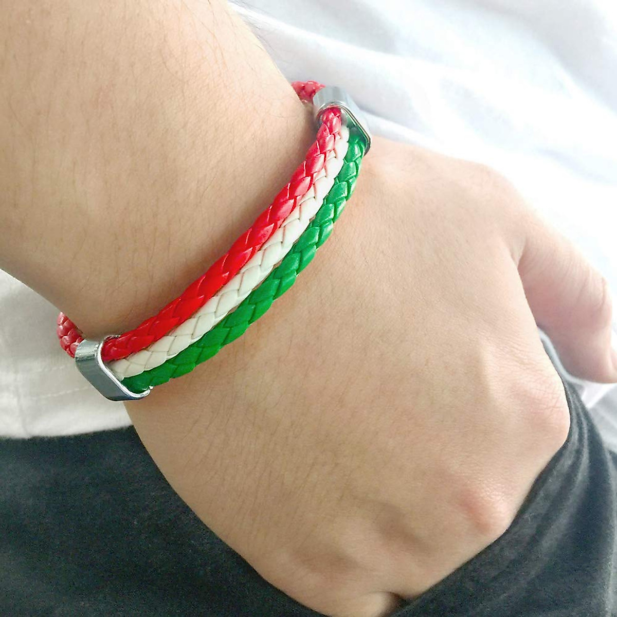 Apzzic 12mm Wide Mens Womens Italy Flag Braided Rope Surfer Leather Bracelet Wristband Cuff Bracelet Bangle 8inch
