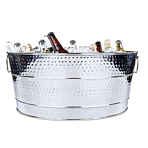 BREKX Aspen Heavy-Duty Stainless Steel Beverage Tub - Metal Ice and Drink Bucket, Large 25-Quart Beverage Tub for Parties