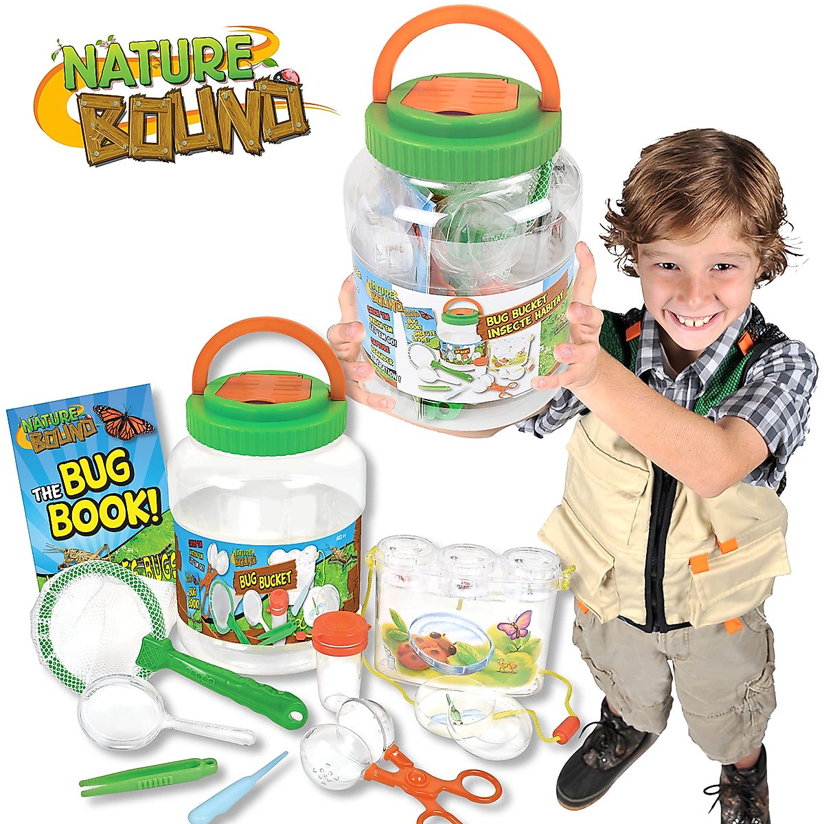 Nature Bound Bug Catcher with Habitat Bucket and 7 Piece Nature Exploration Set - Includes Critter Box, Activity Booklet, Net, Magnifier, Tweezers, Jar, Petri Dish, and More