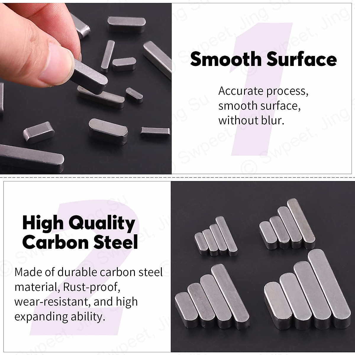 Swpeet 140Pcs 16 Sizes Carbon Steel 3mm 4mm 5mm 6mm Round Ended Feather Key Parallel Drive Shaft Keys Set Key Stock Assortment for Fasteners Mechanical Industry