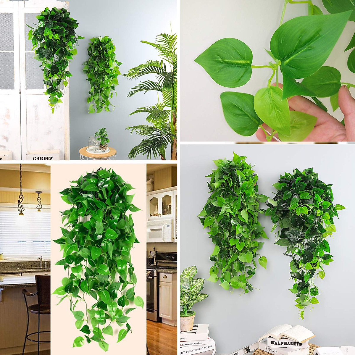 Hanging Plants 6 Pcs Faux Ferns Fake Ivy Hanging Vines Fake Plants Artificial Hanging Plants Wall Plants for Home Garden Room Party Weddings Indoor Outdoor Decorations (Green)