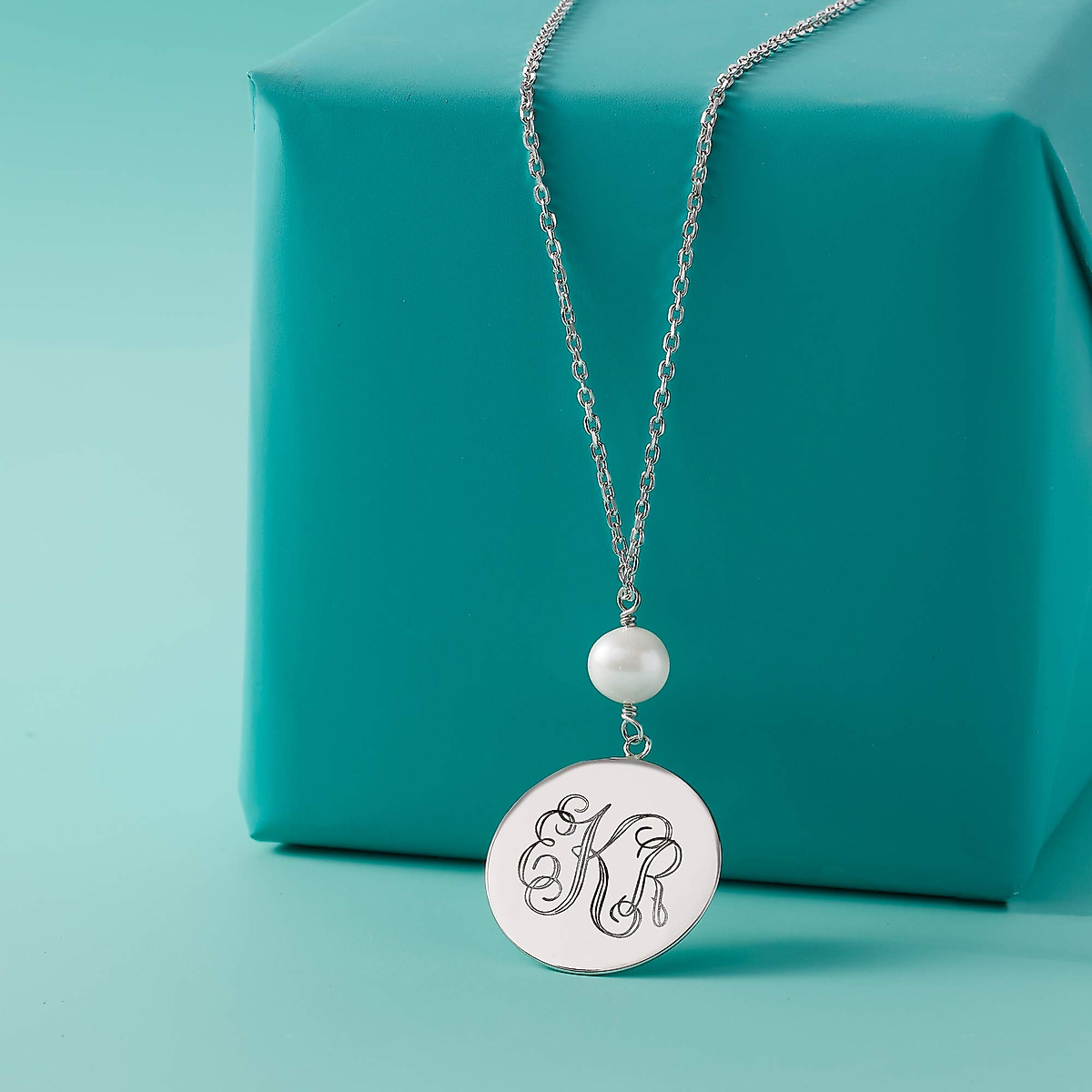 Ross-Simons Monogram - Sterling Silver Disc Necklace With 8-9mm Cultured Pearl