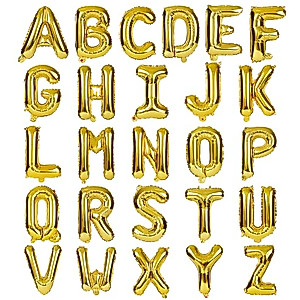 LIOZEOKUN Letter Balloons 16 Inch Mylar Foil Alphabet Letter A-Z Balloons Set for Wedding Birthday Party Decoration Banner Custom Phrase 26 Pieces (Gold)
