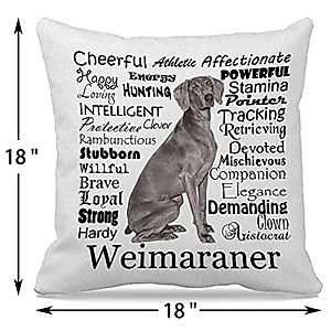 GICHUGI Dog Themed 18″×18″Funny Traits and Personality of A Weimaraner Dog Decorative Throw Pillow Case for Home Living Room Sofa Couch Bed Decor,Dog Lovers Weimaraner Mom Girls Women Gifts