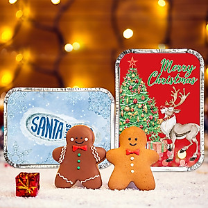 WorldBazaar Christmas Leftover Containers with Lids 36PCS Santa Christmas Aluminum Food Containers with Lids Disposable Watercolor Goodie Sacks Containers Winter Holiday Party Supply