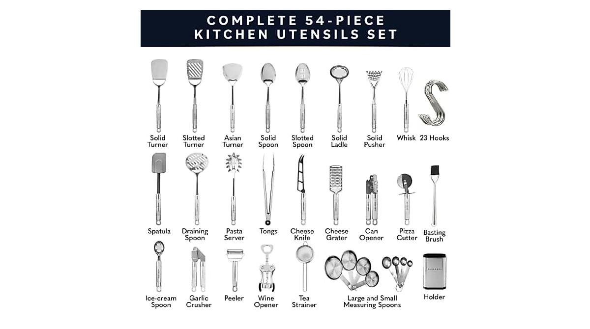 Home Hero Kitchen Utensils Set - Durable 54-Piece Cooking Kit