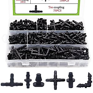 Aienxn 340PCS 1/4" Drip Irrigation Barbed Connectors Kit, Barbed Connectors Irrigation Fittings for Vegetable Garden Lawn Flower Pot Q-K1-042-BOX