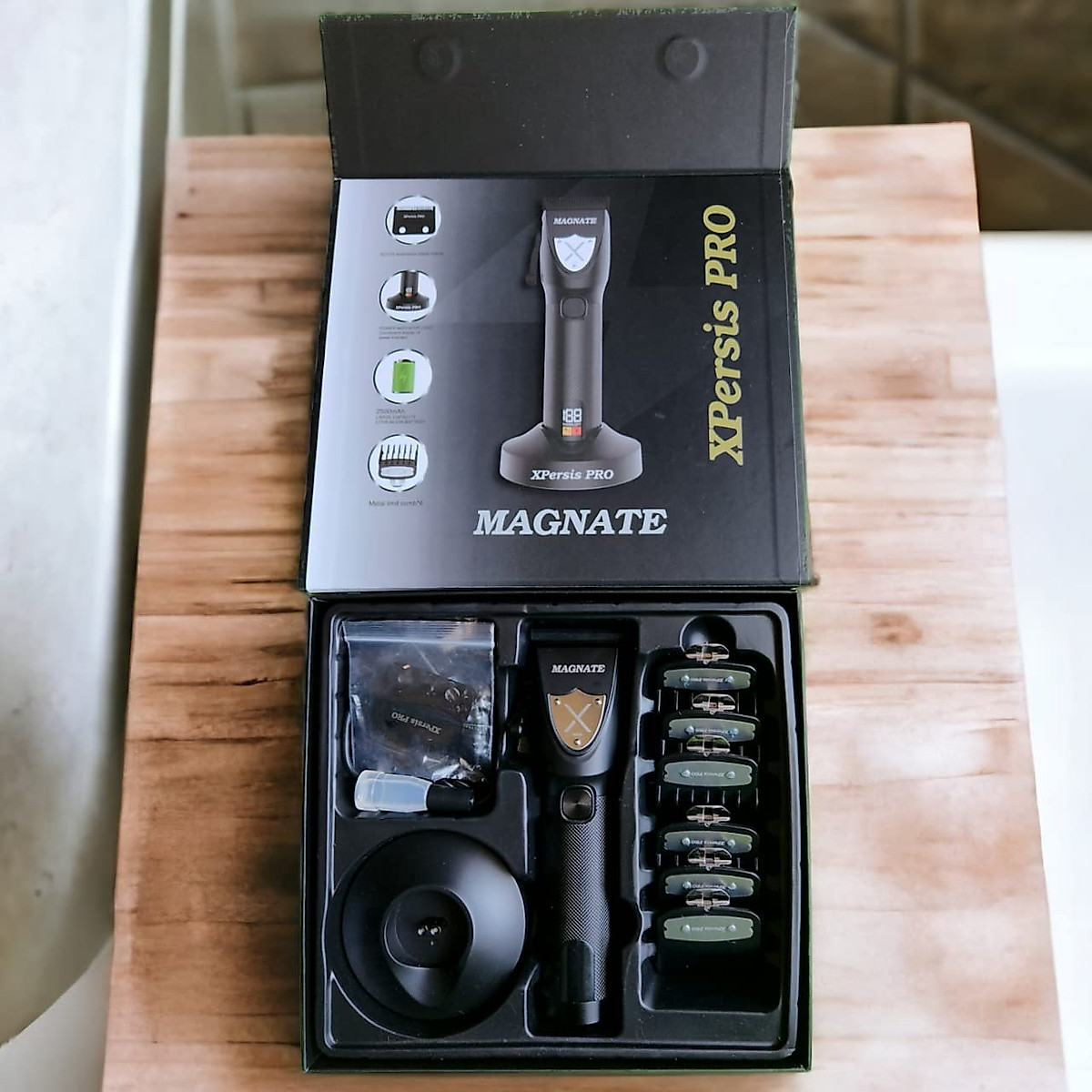 XPERSIS PRO Magnate Quiet DLC Fade Blade Black Cordless Hair Clipper for Barbers, Professional Mens Hair Clipper + Electric Razor Foil Shaver with Sharp Blades