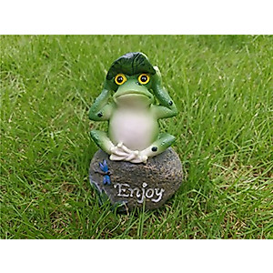 LANKER Frog Garden Statues – 3 Pack 5 Inch Frogs Sitting on Stone Sculptures Outdoor Decor Fairy Garden Ornaments