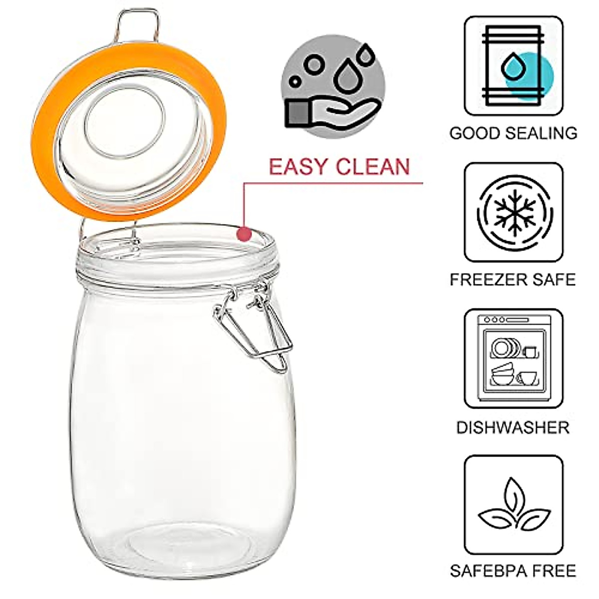 DANALLAN Wide Mouth Mason Jars, 4Pcs 32 oz Glass Jars with Airtight Lid Large Mason Canning Jars Clear Storage Canister Jars with Measurement Marks for Canning Flour Jam Jelly Coffee Sugar Beans