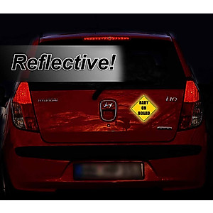 Zento Deals 2 Pack of Baby on Board Reflective Bright Yellow Magnetic Signs for Car - Best Safety Sign Accessories for Cars 5’’ by 5’’