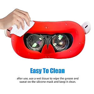 VR Grips Cover Accessoeries Set for Meta/Oculus Quest 2 Controller,3Pcs VR Silicone Face Pad,VR Silicone Grip Cover,VR Thumbstick Covers,Sweat-Proof/Anti-Throw/Adjustable (Red)