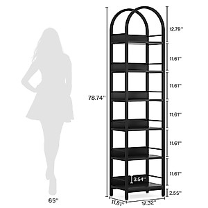 Tribesigns 78.7" Tall Bookshelf, Industrial Wood 6-Tier Bookcase, Arched Narrow Bookshelf, Ladder Shelf Storage Organizer, Display Shelf with Metal Frame for Bedroom, Living Room, Black