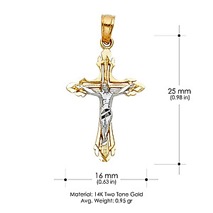 Ioka - 14K Gold Religious Jesus Christ Crucifix Cross Pendant For Necklace or Chain in Two Tone | Small Size Charm
