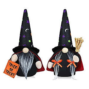 Halloween Decorations Indoor 2PCS Witch Halloween Gnomes Plush Decor, Mr & Mrs Handmade Tomte Swedish Gnome for Halloween Home Table Mantle Tiered Tray Decor, Halloween Trick or Treat Gifts
