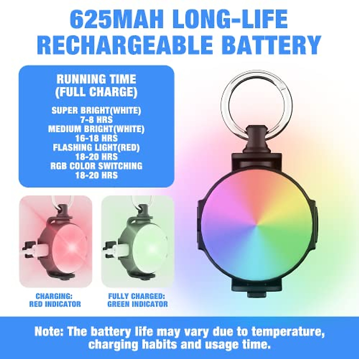 Dog Collar Light, USB-C Rechargeable Dog Lights for Night Walking, 4 Modes Dog Light Contain RGB Color Changing/Red/2 White, IP68 Waterproof Dog Walking Light with Silicone Band & Round Clip (2 Pack)