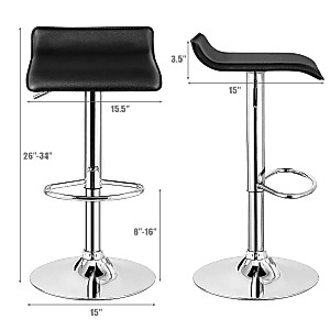 COSTWAY Bar Stools Set of 4, Modern Swivel Contemporary barstools with Adjustable Height, Footrests, Chrome Hydraulic PU Leather Backless Bar Chairs for Kitchen Island Cafe Pub, Black
