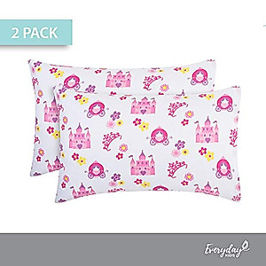 2-Pack Toddler Travel Pillowcases -100% Soft Microfiber, Breathable and Hypoallergenic - 14" by 20" Kids Pillowcases fits Pillows 14x19, 13x18 or 12x16, Princess Storyland