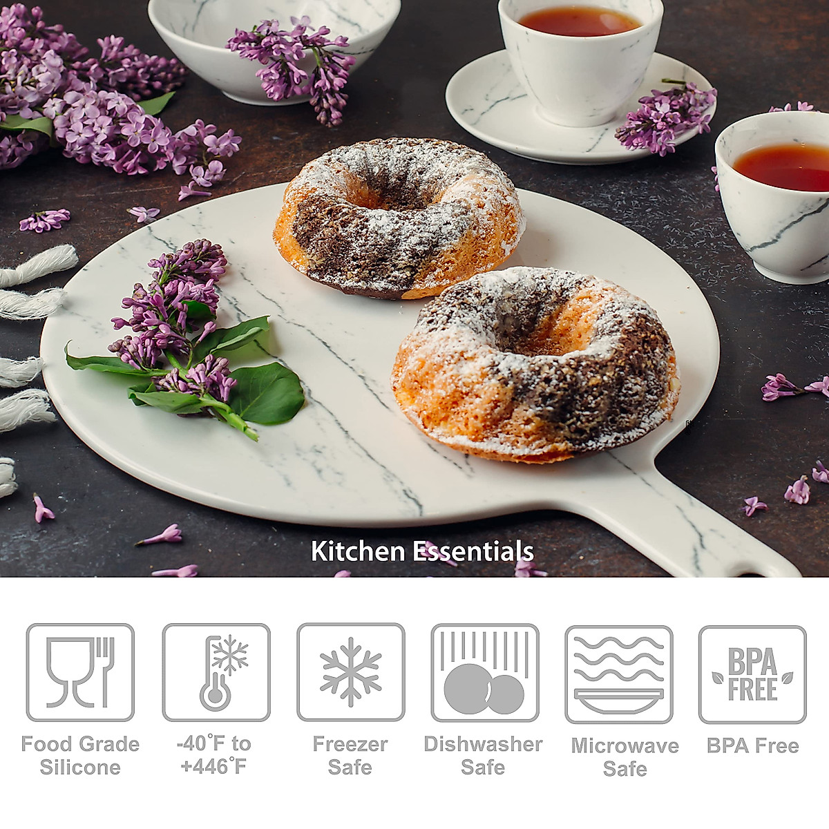 Bakerpan Silicone Small Fluted Cake Pan, 4 3/4 Inch Mini Tube Cake Baking Mold, Fancy Fluted Dessert Mold, Tube Cake Mold for Baking - Set of 2