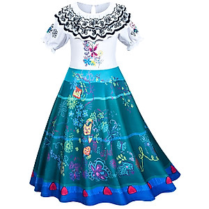 Kaisebile Princess Dress for Girls Birthday Halloween Dress Up with Bag Glasses Earrings 6-7 Years