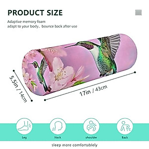 xigua Bird Hummingbird Neck Roll Pillow for Neck Relief with Removable Washable Cover - Memory Foam Round Cylinder Bolster, Ergonomically Designed for Head, Neck, Back, and Legs