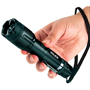 Police Stun Gun 1159 - Aluminum Rechargeable with LED Flashlight, Black