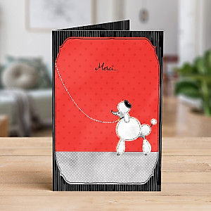 Designer Greetings French Language Thank You Cards, “Merci” Glittering Poodle (6 Cards with Envelopes / 6 cartes avec enveloppes)