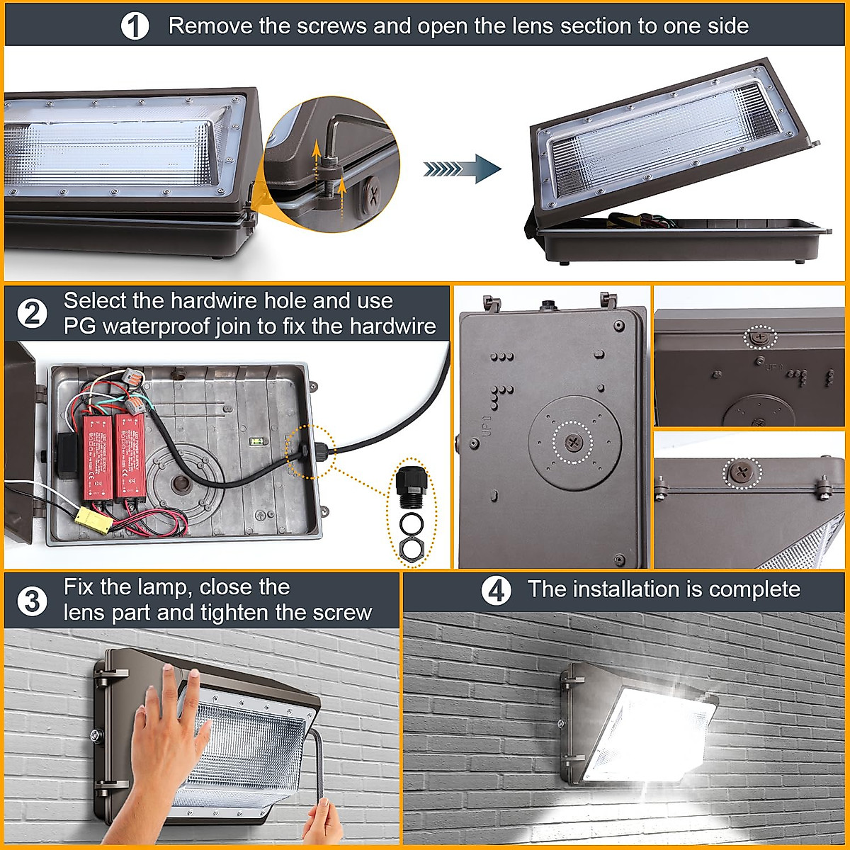 LEDMO LED Wall Pack Light 120W Dusk-to-Dawn Photocell 15840LM 5000K Outdoor Security Flood Light 840W HPS/HID Equivalent Commercial and Industrial Wall Light for Buildings Warehouses Garage Yard