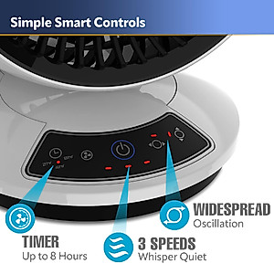 Lasko Whirlwind Orbital Motion Air Circulator Table Fan, 3 Speeds, Timer, Dark Mode, Remote Control for Small and Medium Sized Rooms, White, A12557