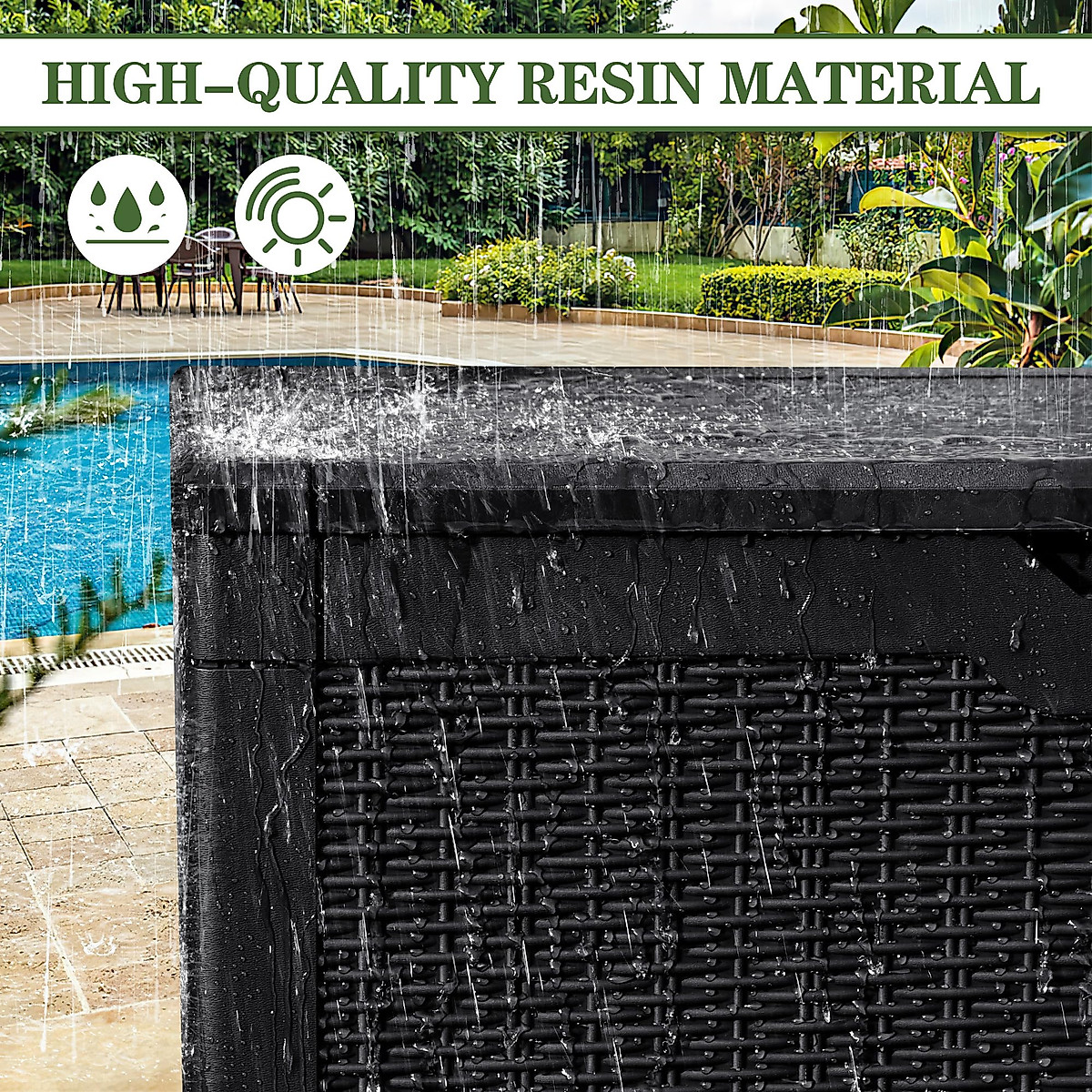 Greesum 100 Gallon Resin Patio Storage Box for Garden Tools, Outdoor Furniture Cushions, Pool Supplies, Black