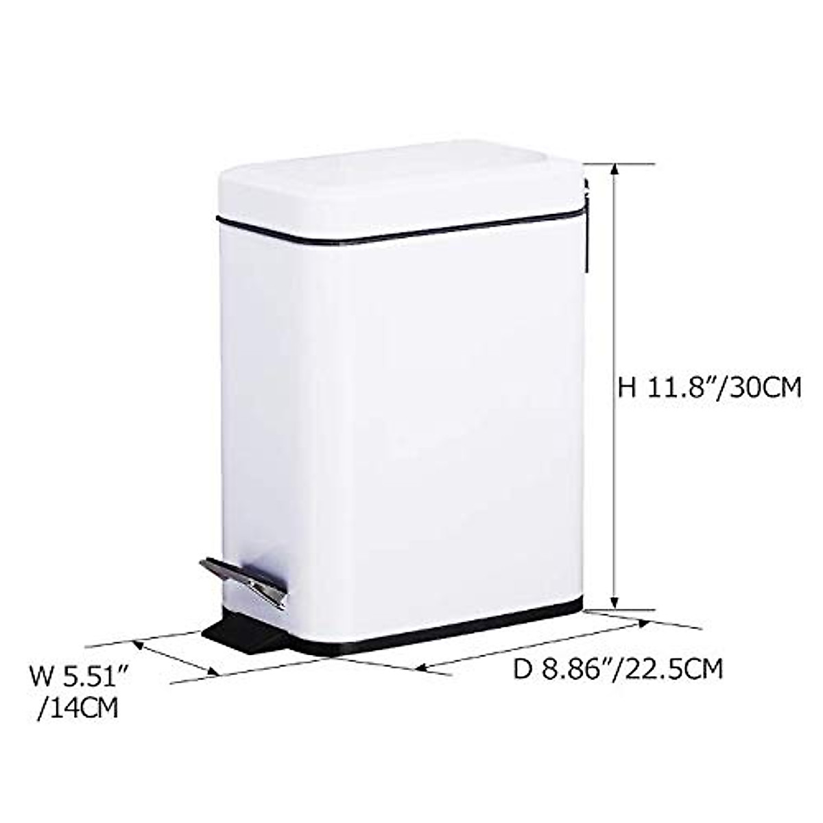 Smartbin 5L 1.3 Gal Stainless Steel Kitchen Trash Can Pedal Dust Bin Waste Basket Garbage Bin with Lid Inner Bucket Rectangular Waste Bin in-Home Recycle Bin