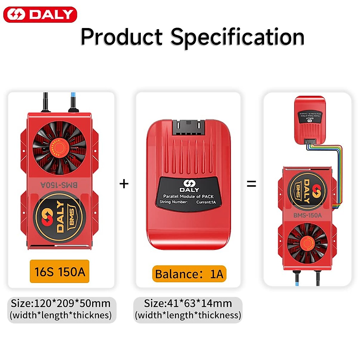 DALY BMS Parallel Connector 1A+ LiFePo4 16S BMS 48V 150A with Cooling Fan UART RS485 CAN Bluetooth BMS Parameter Programmable for Rated 3.2V Lithium Power Bank Storage Off Grid Solar System