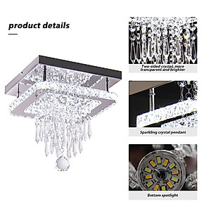CXGLEAMING Square Crystal Chandelier Modern Crystal Ceiling Light Square LED Chandelier Flush Mount Ceiling Chandeliers for Dining Room Bedroom Hallway Closet (Cool White)