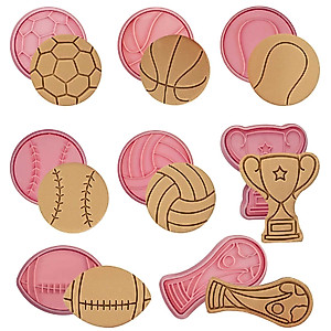 8 Pieces Cookie Cutters Sports Ball 3D Football Volleyball Soccer Basketball Shape Biscuit Cutter Cookie Stamps Mold for DIY Cookie Baking Supplies