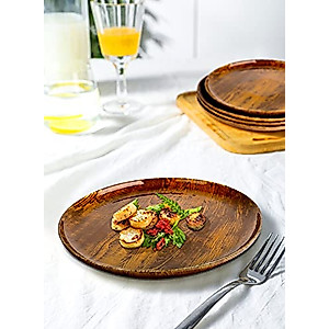 Sweese Dessert Plates Porcelain Round Salad Plates Set - 8 Inches Set of 4- Woodgrain Microwave Safe Wood Look Dishes for Housewarming Gift